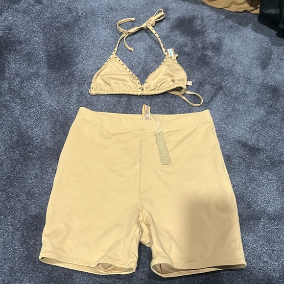 SKIMS | Swim | Nwt Skims Tan Bikini Top With Gold Rhinestones And Short ...